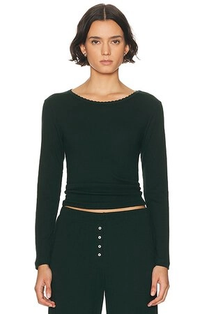 LESET Pointelle Slim Fit Long Sleeve Top - Forest