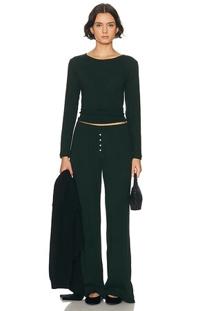 LESET Pointelle Slim Fit Long Sleeve Top - Forest