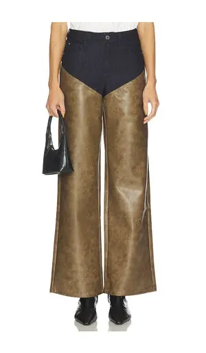 WeWoreWhat High Rise Straight Leg Two Tone Trousers - Brown