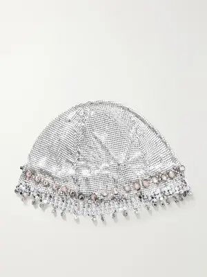 Rabanne Chainmail Hat With Crystal Embellishments And Fringe - Silver