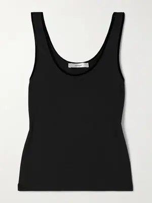 FRAME Velvet-trimmed Ribbed Stretch-modal Tank