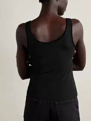 FRAME Velvet-trimmed Ribbed Stretch-modal Tank