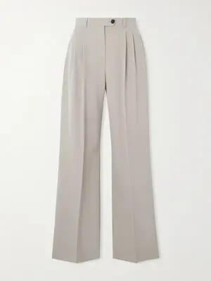 THE ROW Virgil Pleated Wool-gabardine Wide-leg Trousers - Gray