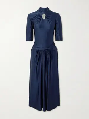Rabanne Crystal-embellished Gathered Midi Dress - Blue