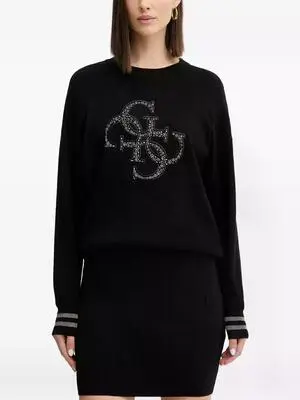 Guess Logo Appliqué Sweater With Striped Cuffs