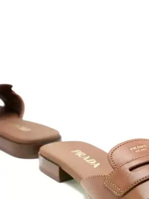 Prada Leather Logo Detail Flat Sandals