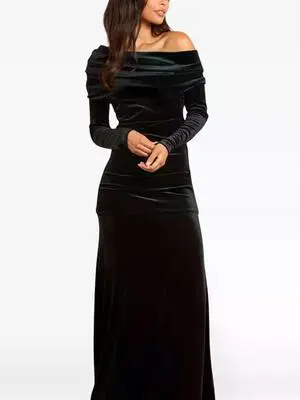 NEEDLE & THREAD Graphite Velvet One-shoulder Maxi Dress
