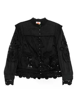 Farm Rio Cotton Shirt With Cut-out Detailing And Scalloped Trim