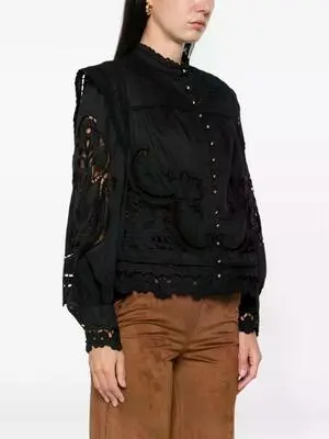 Farm Rio Cotton Shirt With Cut-out Detailing And Scalloped Trim
