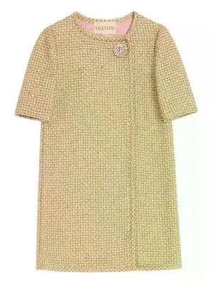 Valentino Garavani Lurex Tweed Mini Dress With Jewel Embellishment - Neutrals