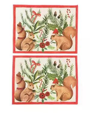 TESSITURA TOSCANA TELERIE Nutnook Squirrel Print Border Placemat - Red