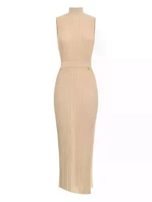 Elisabetta Franchi Ribbed High-neck Maxi Dress - Neutrals