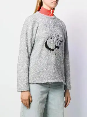 Off-White Crew Neck Jumper With Metallic Threading