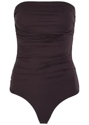 AGOLDE Gwyneth Strapless Ruched Bodysuit - Brown