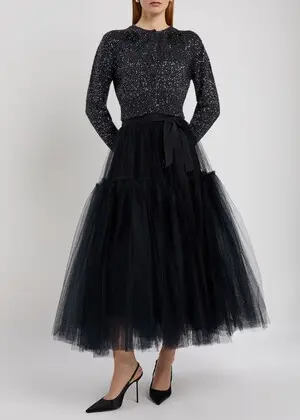 Erdem Bow-embellished Tulle Midi Skirt