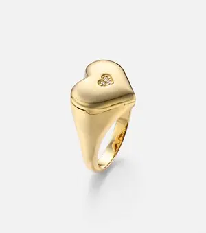 SYDNEY EVAN Heart Locket Ring With Diamonds In 14kt Yellow