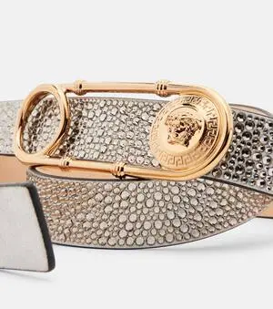 Versace Embellished Safety Pin Leather Belt