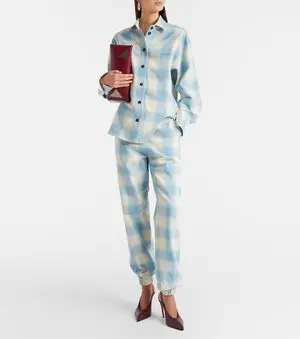 Attico Checked Tapered Cotton And Wool Blend Trousers