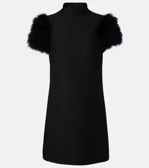 Valentino Garavani Crepe Couture Feather-trimmed Minidress - Black