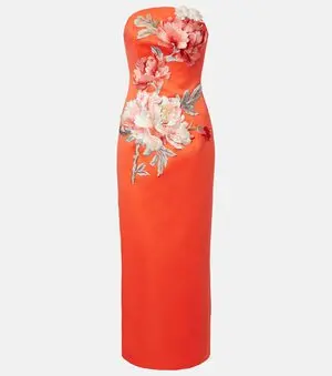 LEO LIN Ava Floral-appliqué Satin Corset Gown - Orange