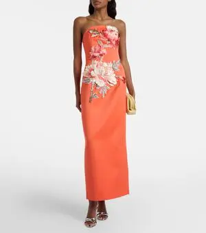 LEO LIN Ava Floral-appliqué Satin Corset Gown