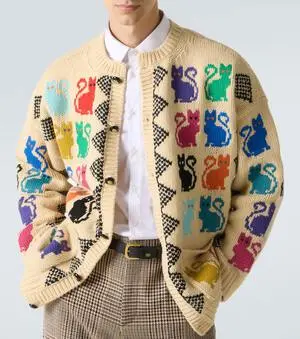 Valentino Garavani Jacquard Virgin Wool Cardigan With Embroidered Detail