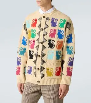 Valentino Garavani Jacquard Virgin Wool Cardigan With Embroidered Detail
