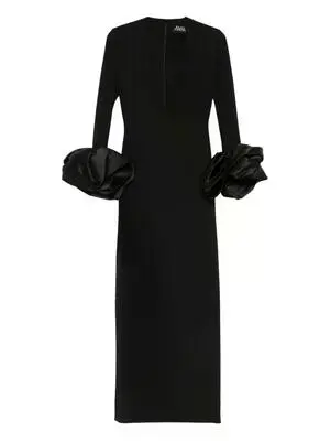Solace London V-neck Ruffled Midi Dress - Black