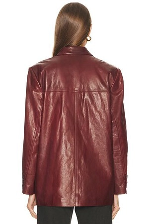 EAVES Aroa Leather Blazer Jacket - Beet Red