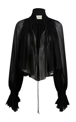 Khaite Durer Pleated Silk-chiffon Top - Black