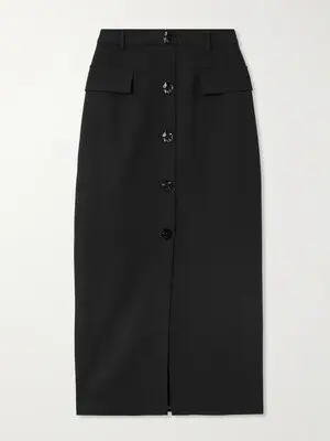 VIOLANTE NESSI Adassa Button-embellished Wool-blend Maxi Skirt - Black