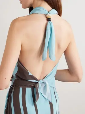 SIR. Rioja Embellished Striped Silk-crepe Halterneck Top