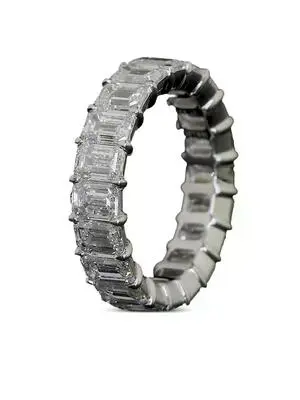 JEWELS AFICIONADO 14k White Gold Emerald Cut Diamond Eternity Ring - Silver
