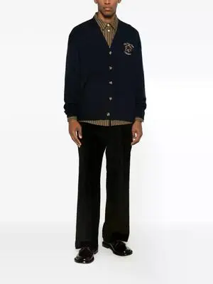 Drole De Monsieur Rose Embroidery Button-up Cardigan - Blue
