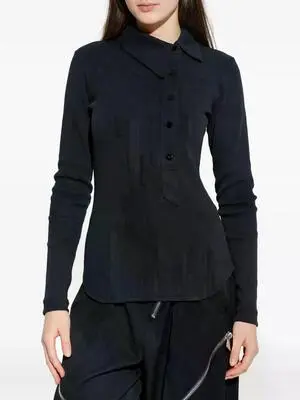 Attico Ribbed Collared Polo Top - Blue