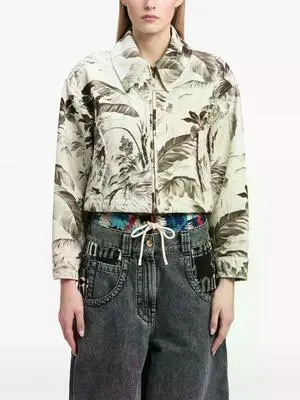Palm Angels Tropical Print Cropped Denim Jacket
