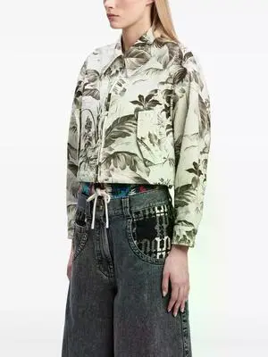 Palm Angels Tropical Print Cropped Denim Jacket