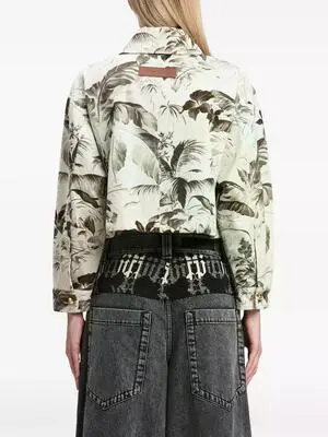 Palm Angels Tropical Print Cropped Denim Jacket