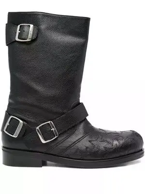 STEFAN COOKE Star Grainy Leather Biker Boots - Black