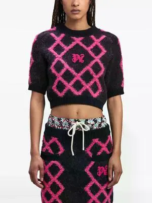 Palm Angels Monogram Argyle Cropped Knit Top