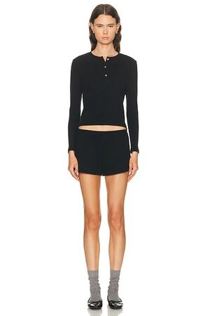 LESET Pointelle Long Sleeve Henley Top