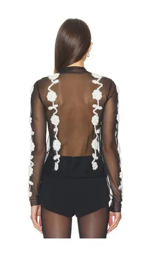 GANNI Sheer Flower Crochet Applique Top
