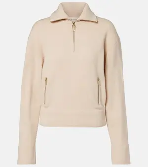 Victoria Beckham Wool And Cashmere Half-zip Sweater - Beige