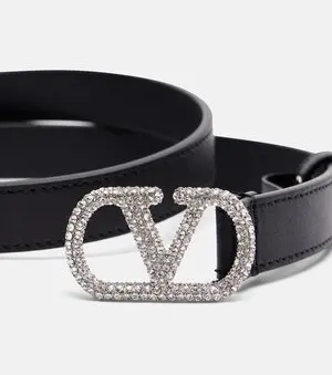 Valentino Garavani Vlogo Crystal-embellished Leather Belt