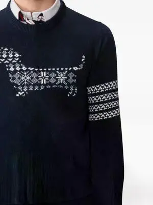 Thom Browne Hector Dog Motif 4-bar Stripe Detail Crew Neck Sweater