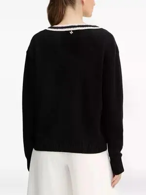 SILVIAN HEACH V-neck Sweater With Striped Trim And Logo Charm