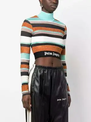 Palm Angels Striped Lurex Turtleneck Top