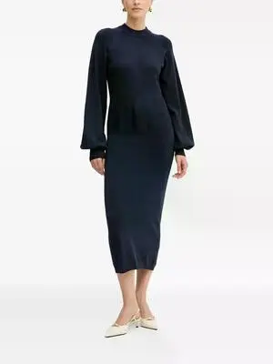 SILVIAN HEACH Balloon-sleeve Ribbed Midi Dress - Blue