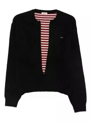 N°21 Plunging V-neck Sweater With Striped Lining - Black
