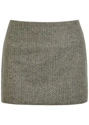 REFORMATION Carla Herringbone Tweed Mini Skirt - Grey